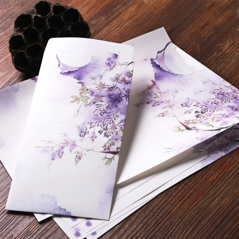 Vintage Chinese Wistaria Writing Paper Envelope Set For Wedding 5pcs Vintage Chinese Wistaria Writing Paper Envelope Set For Wedding 5pcs