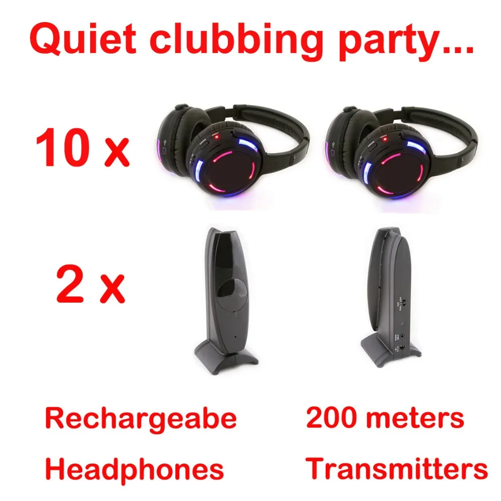 Silent Disco Compete System Black Led Wireless Headphones - Quiet ...