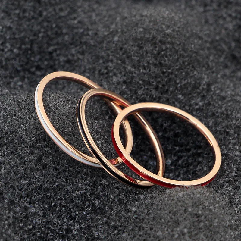 Titanium Steel Rose Gold Color 1mm Thin Ring For Women Tail Knuckle ...