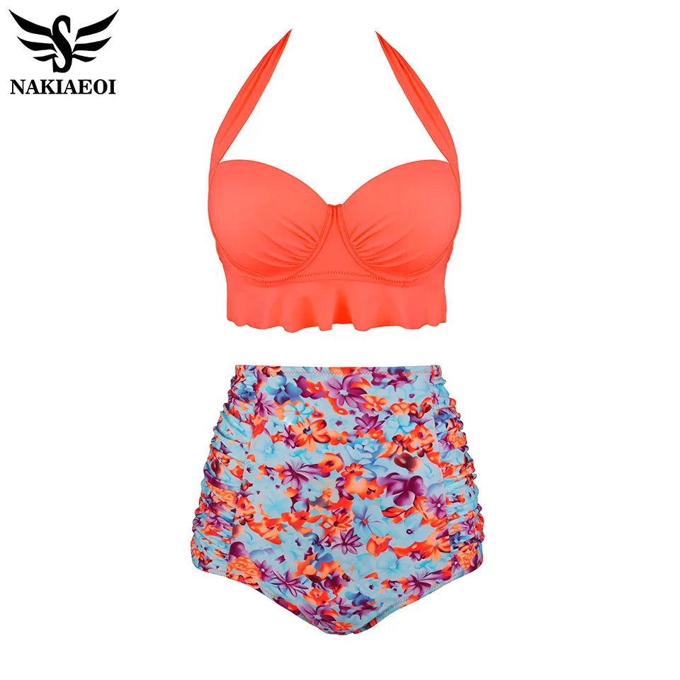 Nakiaeoi 2019 New Sexy Bikinis Women Swimsuit High Waist Swimwear Plus