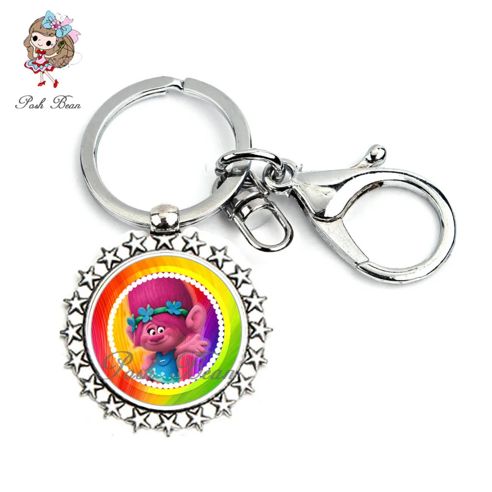 Key Chains Cartoon Characters Trolls Glass Cabochon Key Ring Metal ...