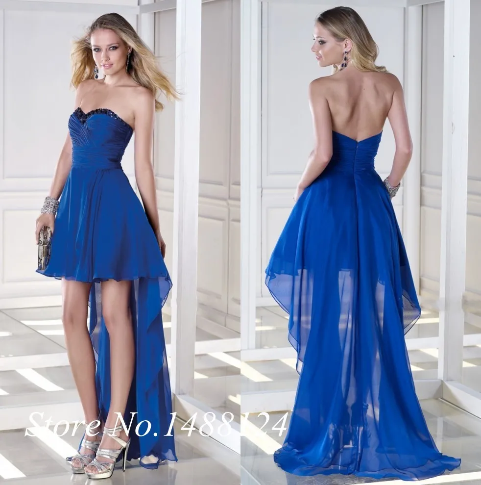 New style front short back long crystal chiffon vestidos blue ...