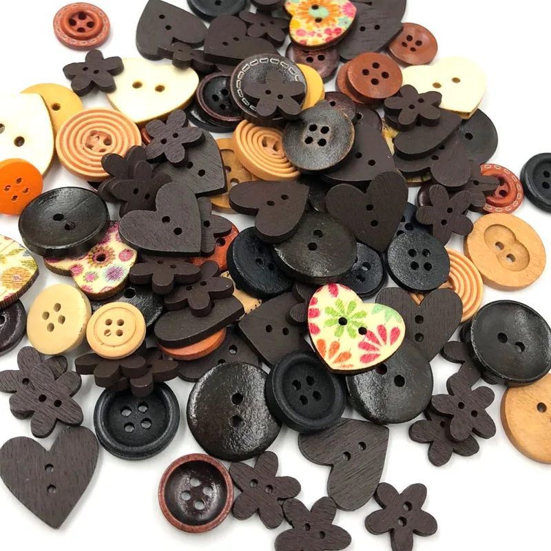 50pcs-Mix-Wood-Buttons-Flowers-DIY-Craft-Scrapbook-Sewing-Appliques ...