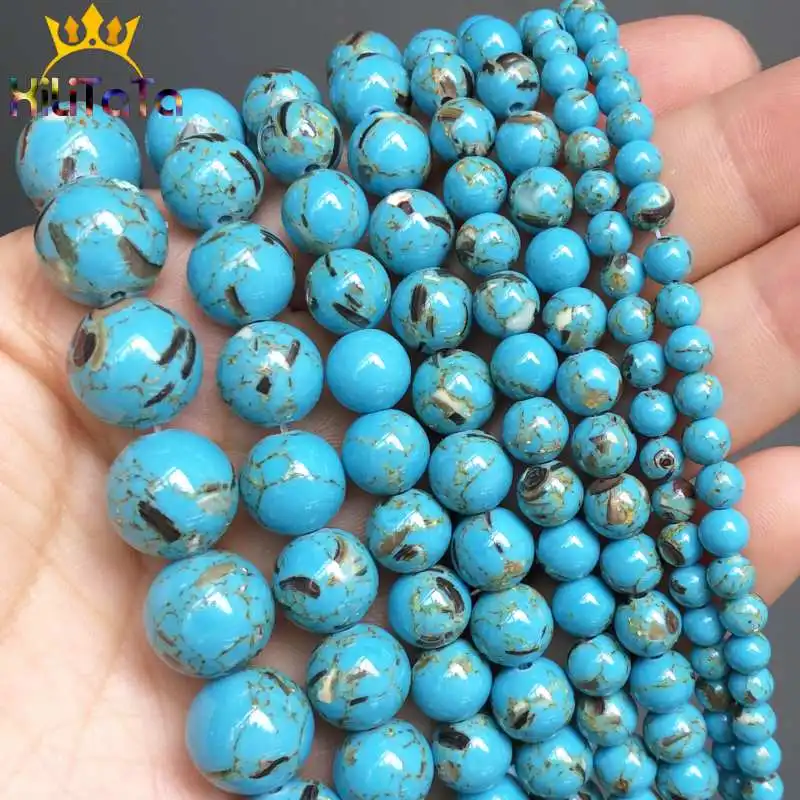 Light Blue Shell Howlite Turquoises หินลูกปัดรอบลูกปัดแบบหลวมสำหรับ ...