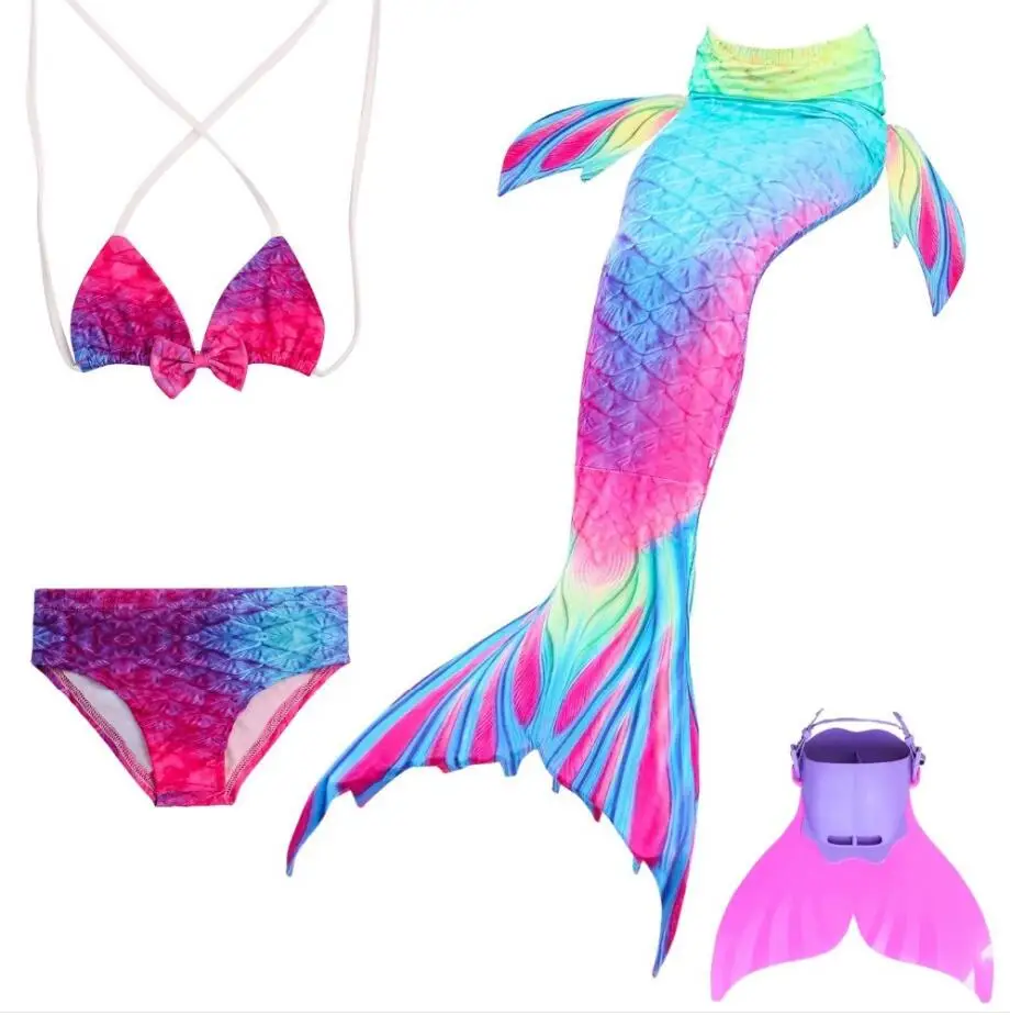 4PCS/Set Children Mermaid Tails With Monofin Fin Bikinis Set Girls Kids ...