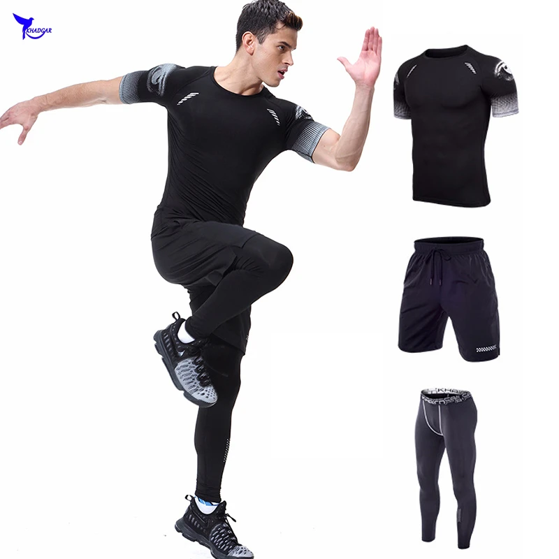 3D Printed Men Gym Running Set Compression Fitness Tight Sportswear ...