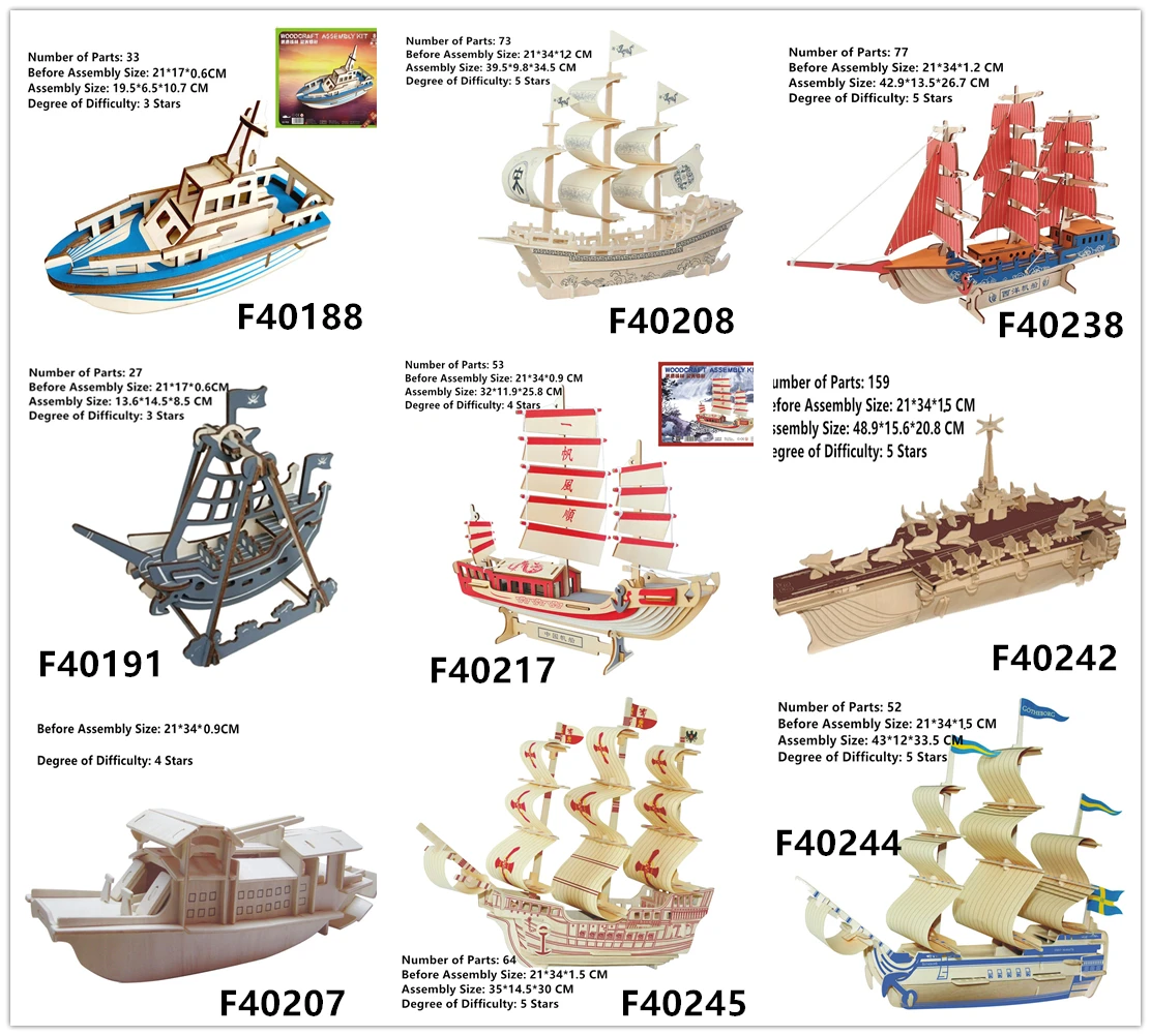 Assembly DIY Education Toy 3D Wooden Mold Children Puzzles Of War Ships ...