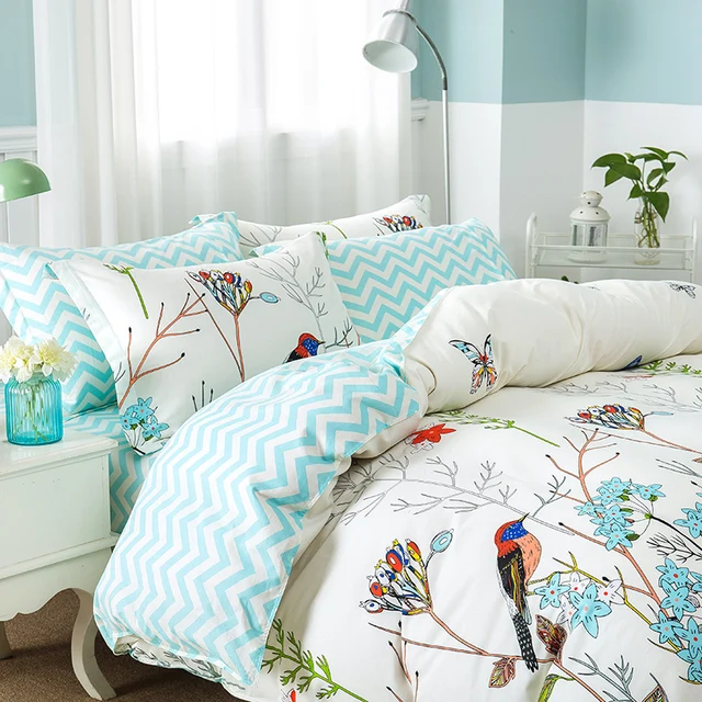 Floral Bird White Comforter Quilt Bedding Cover