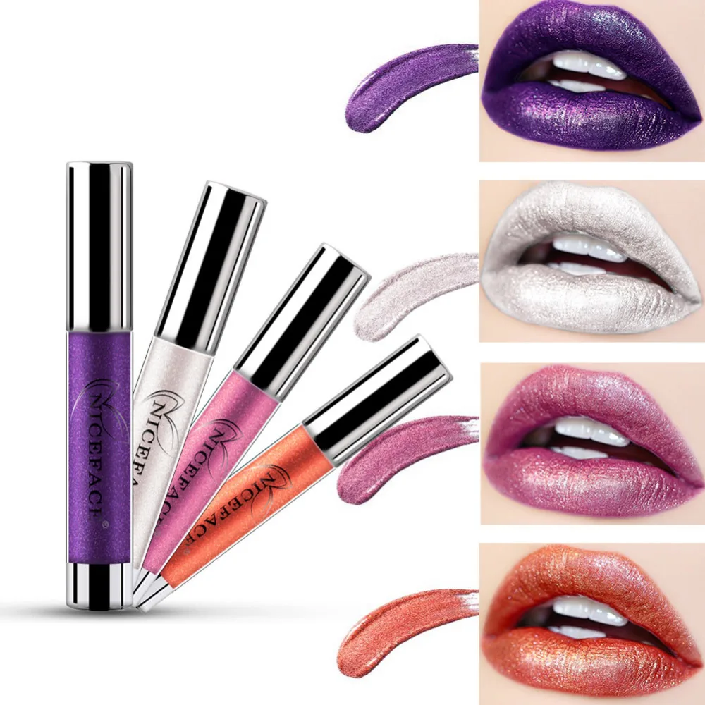 Metallic Lipstick Cosmetic Long Lasting Shining Lip Gloss Beauty Makeup ...