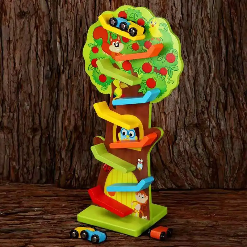 Fruit Tree Gliding Car Toy Montessori Early Learning Educational Wooden ...