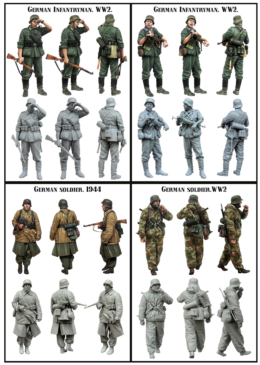 Unpainted Kit 1/35 soldiers set include 4 man figure Historical Figure ...
