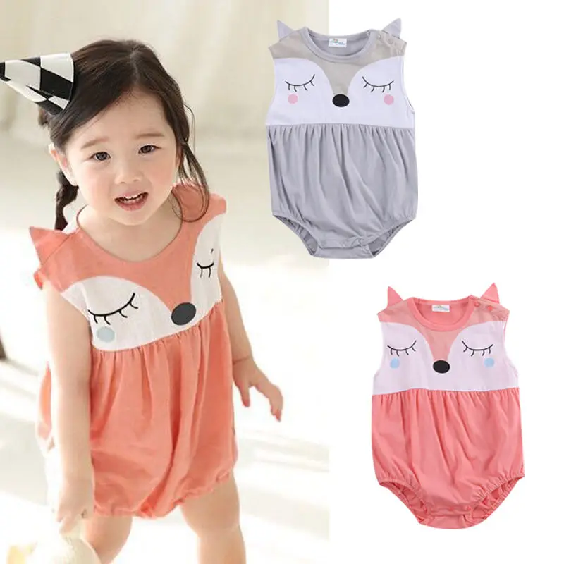 Algodón recién nacido bebé niño niñas Fox verano sin mangas Bodysuit Romper Jumpsuit trajes de ...