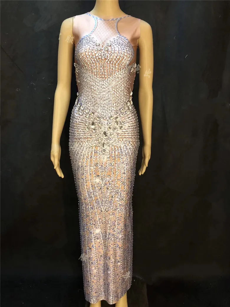2020 Summer Women New Singer Hosts DJ Guest Diamonds Sexy Long Dress ...