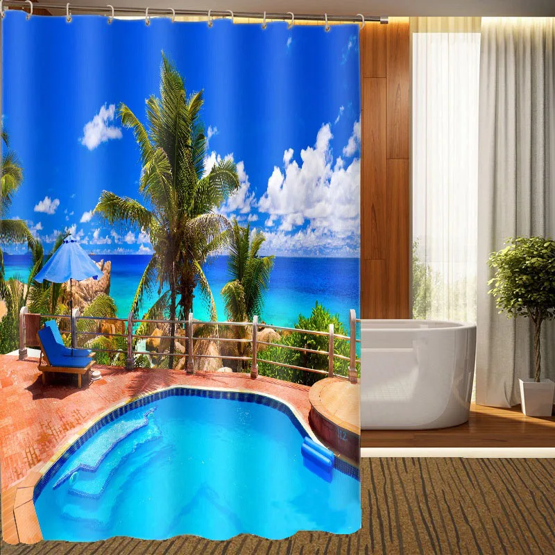 180x180cm Villa House And Swimming Pool Shower Curtain 3d Print Shower
