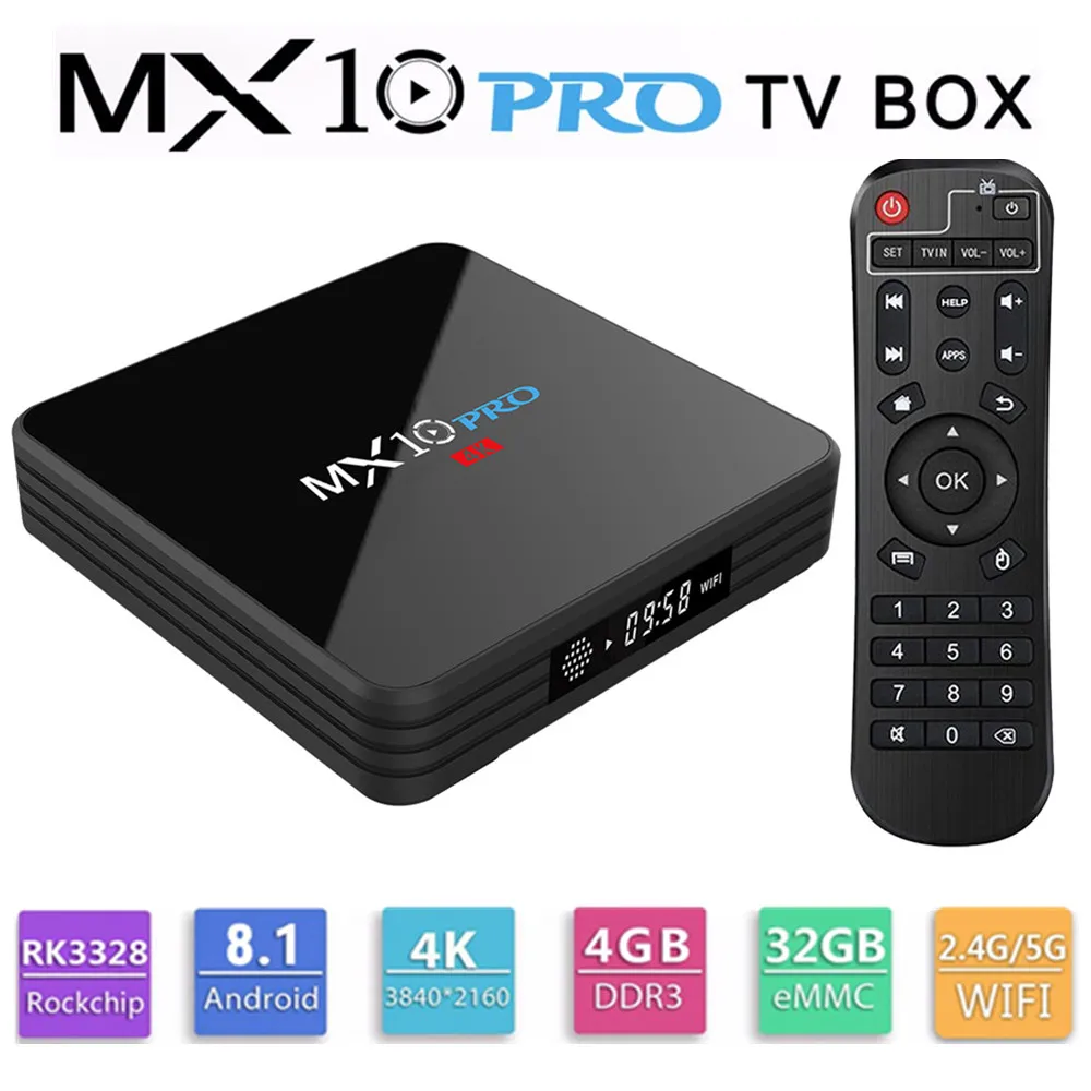 MX10 PRO TV Box Com Display Digital 32 4 Rockchip 3328 Android 8.1 gb ...