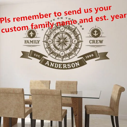 Compass Rose Wall Decal Custom Family Name Crew Vinyl Wall Sticker ...