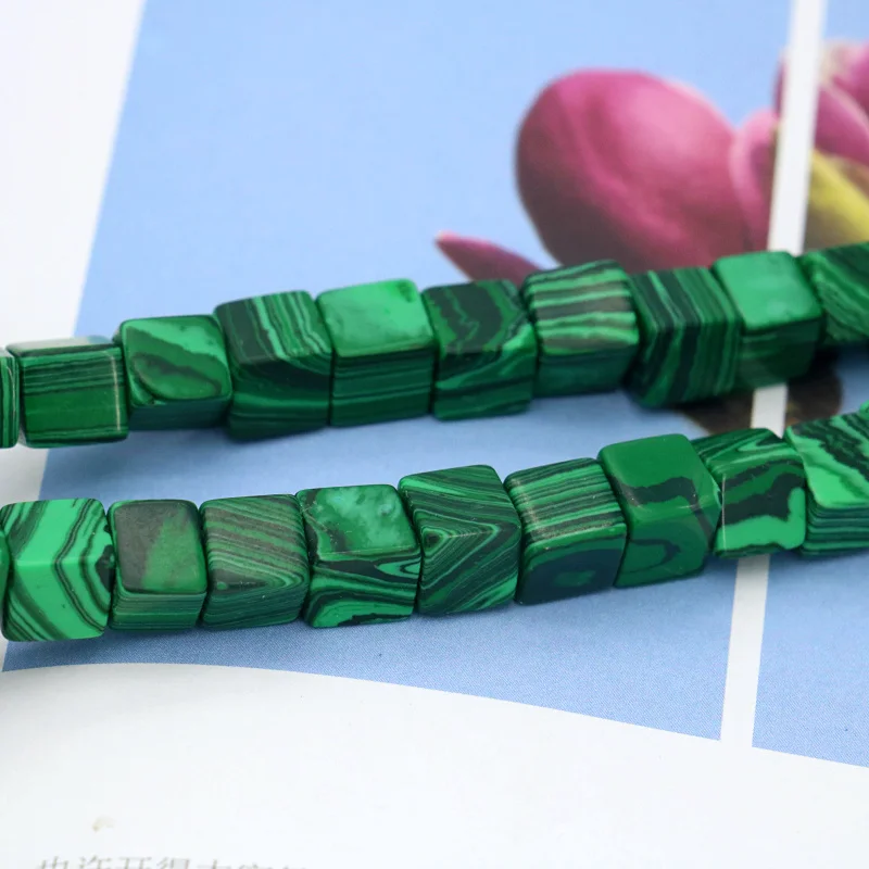 Green malachite square block shape 8x8mm loose beads 15inches DIY ...