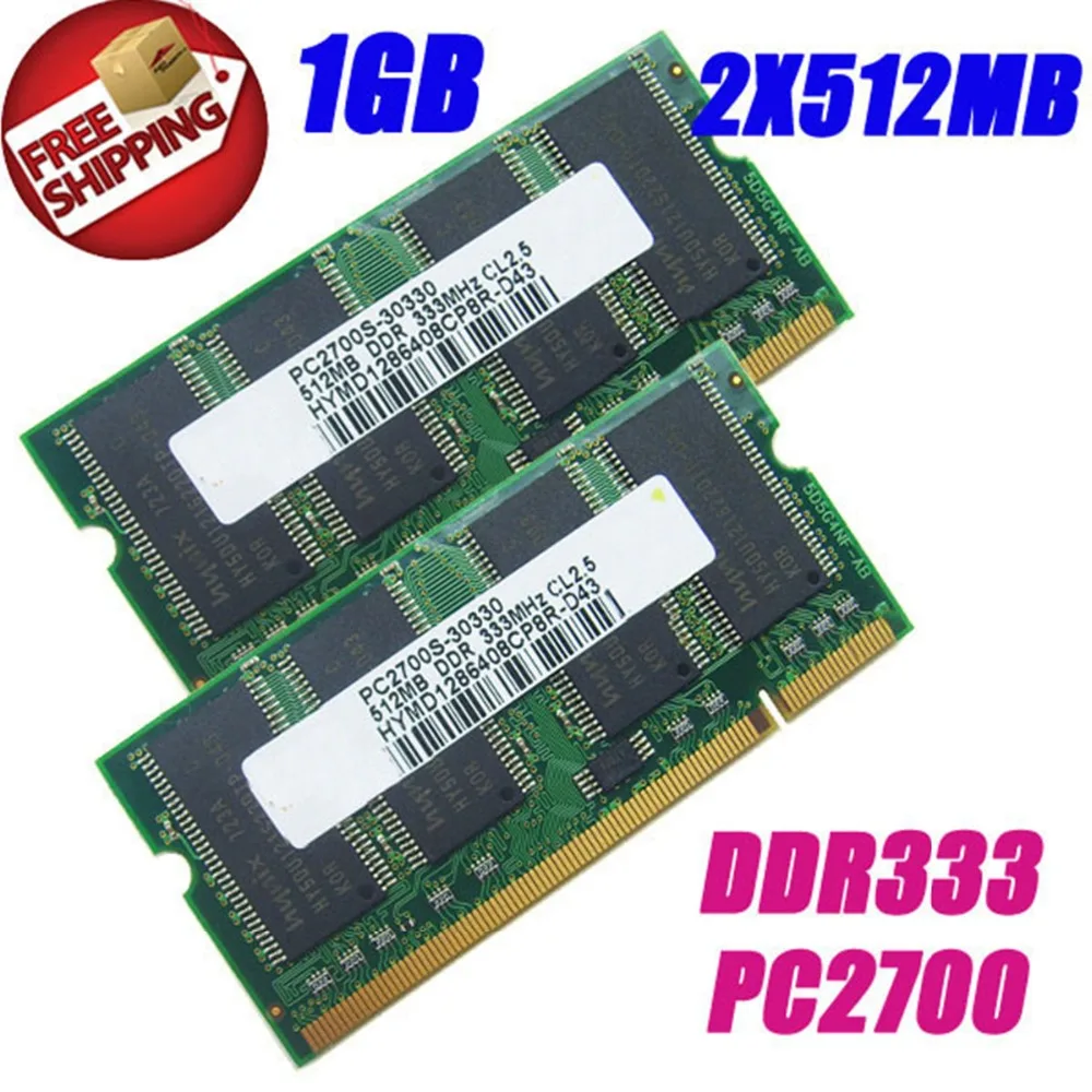 Free Shipping!!! NEW 1GB 2 X 512MB DDR 333 PC2700 DDR 333MHz 200pin Laptop Memory Ram CL2.5 Low ...
