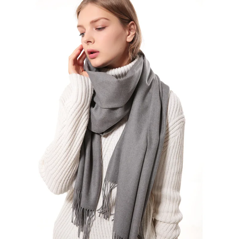 Women Classic Scarf Double sided Solid Color Cashmere Scarves With ...