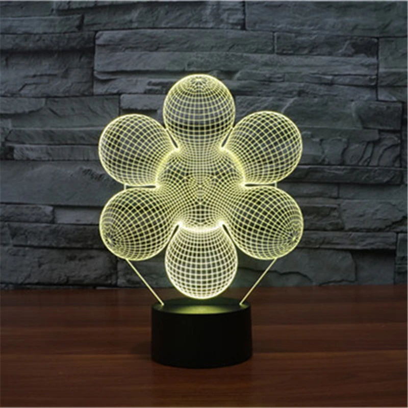 Flower Geometry Mood Lamp Sunflower 3D Effect Nightlight 7 Color ...