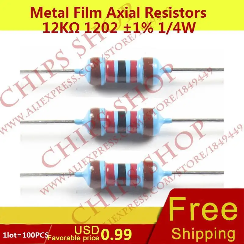 1LOT=100PCS Metal Film Axial Resistors 12Kohm 1202 1% 1/4W 12000ohm 0 ...