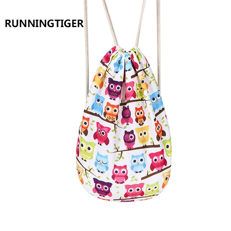 3D Owl Pattern Drawstring Bag String Sack Women's Travel Backpack kids ...
