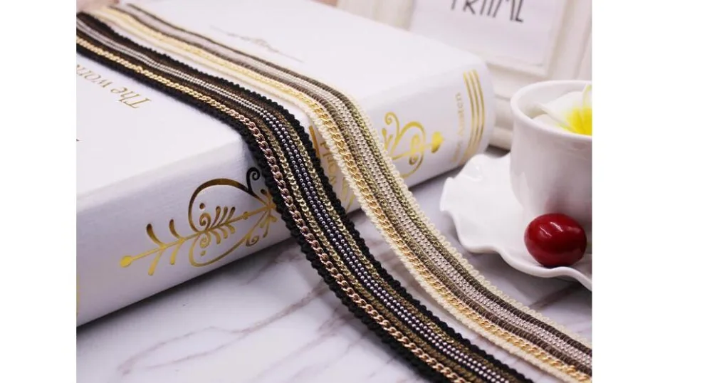 1yard Gold Silver Beaded Chain Lace Trims Ribbon Vintage Fabric ...
