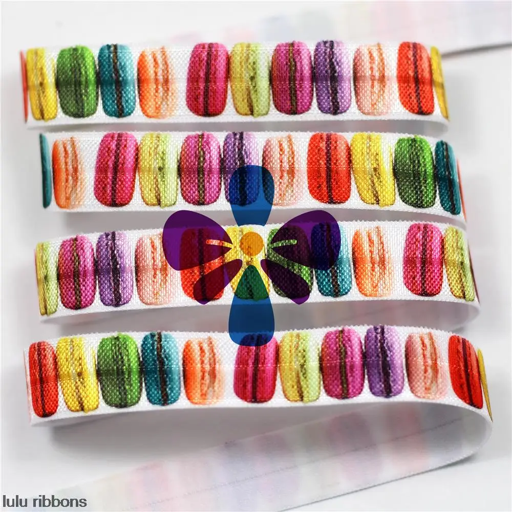 50 Yards Macaron Printed Grosgrain Ribbon Elastic Webbing DIY Handmade ...