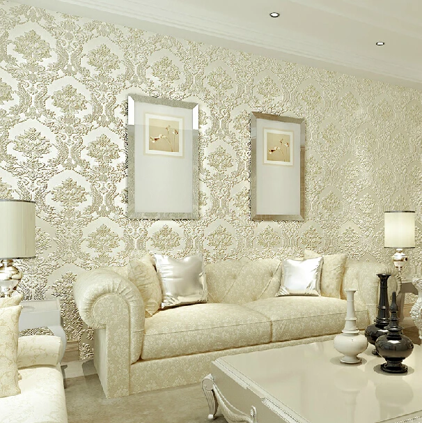 New 3d Papel de parede European Damask 3D Flocking wallpaper roll for ...