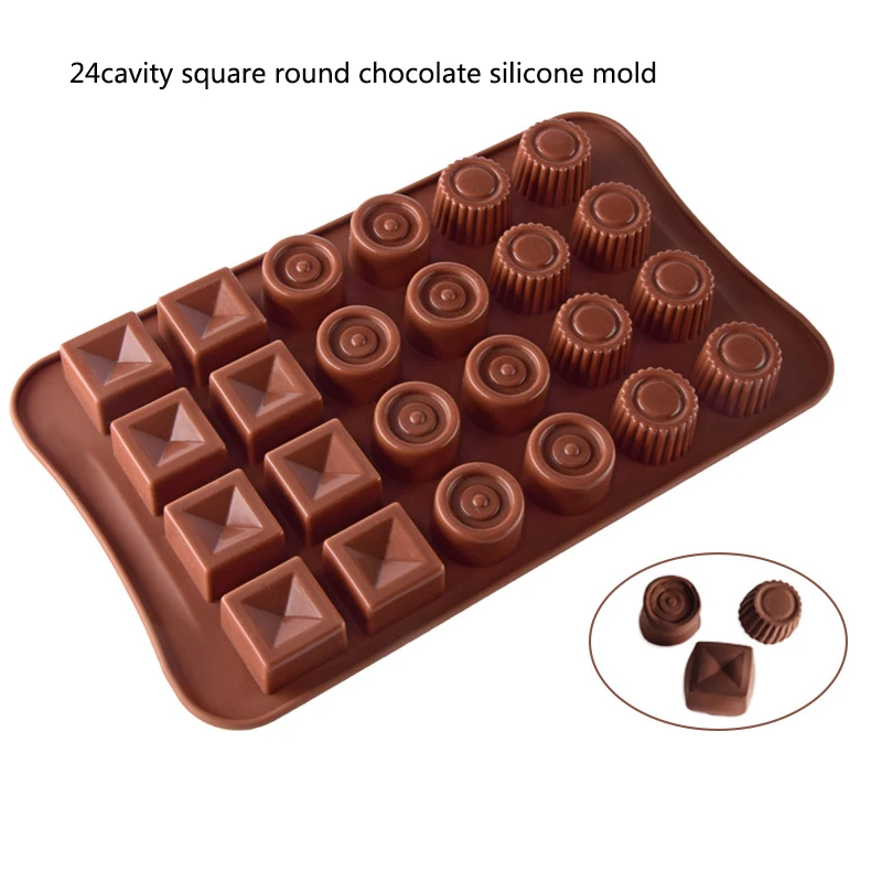 24 Grids 3 Shape Silicone Chocolate Mold Round Square Candy Cake ...