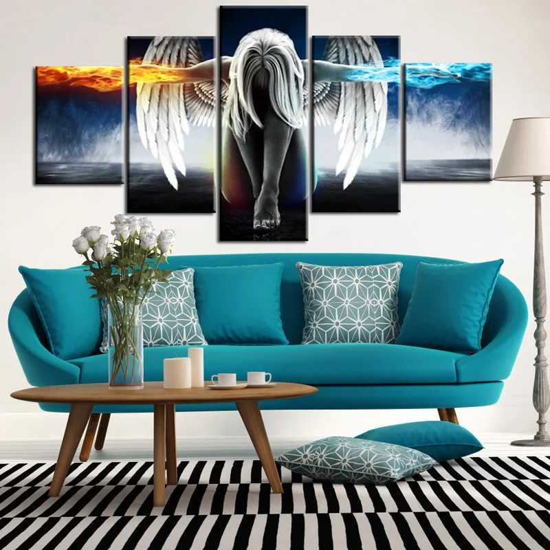 Yrhcd Frameless Canvas Painting 5 Panels Angel Wings Wall Pictures For ...
