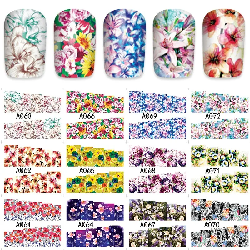 12 sheets water decal nail art nail sticker slider tattoo full Cover ...