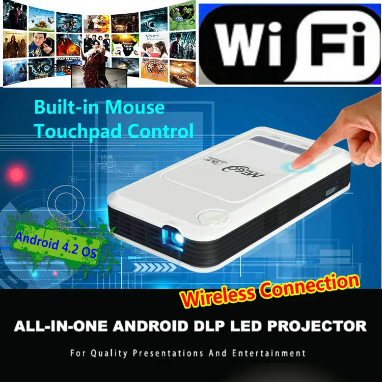 Mini Projector Excellent MEGO Android DLP LED Smart Built in Mouse Touchpad for Home & Business ...