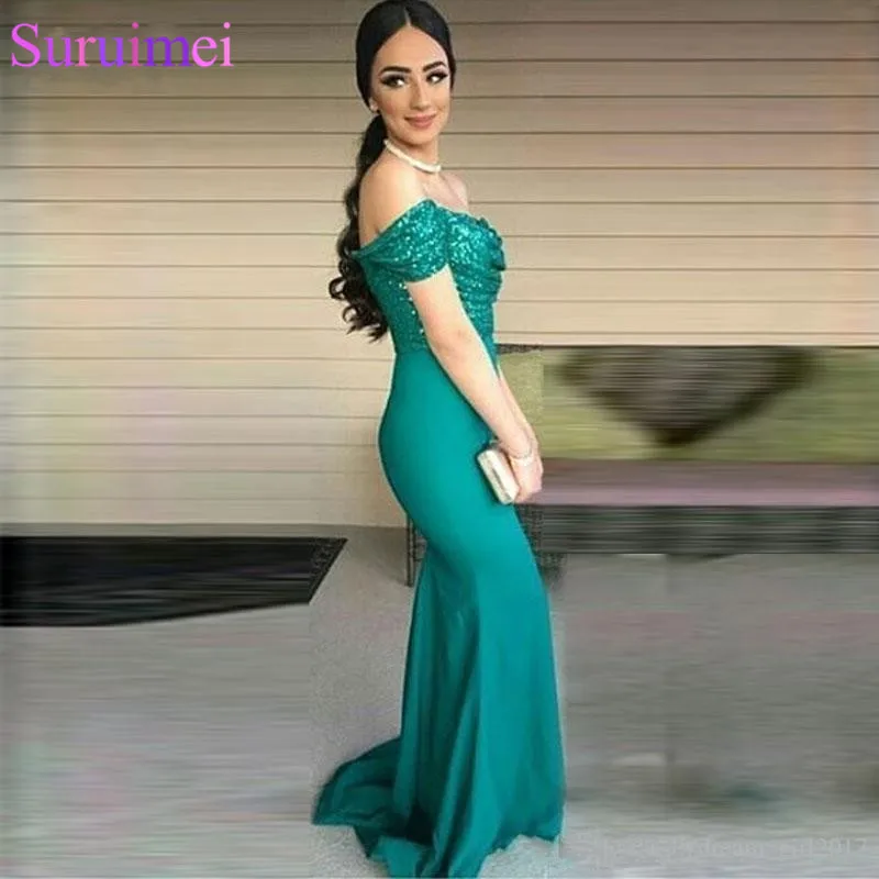 Turquoise Green Off the shoulder Mermaid Evening Dresses Sequined Sexy ...