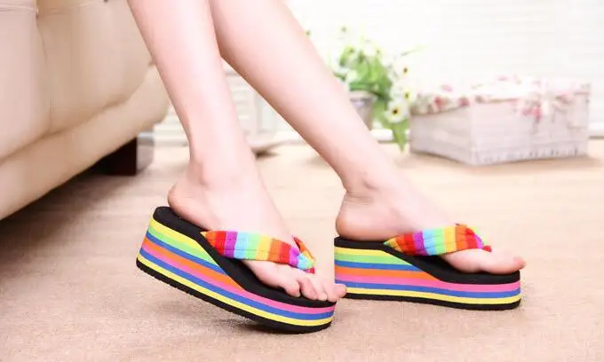 Rainbow Colorful Summer Wedge Slippers - Queerks™