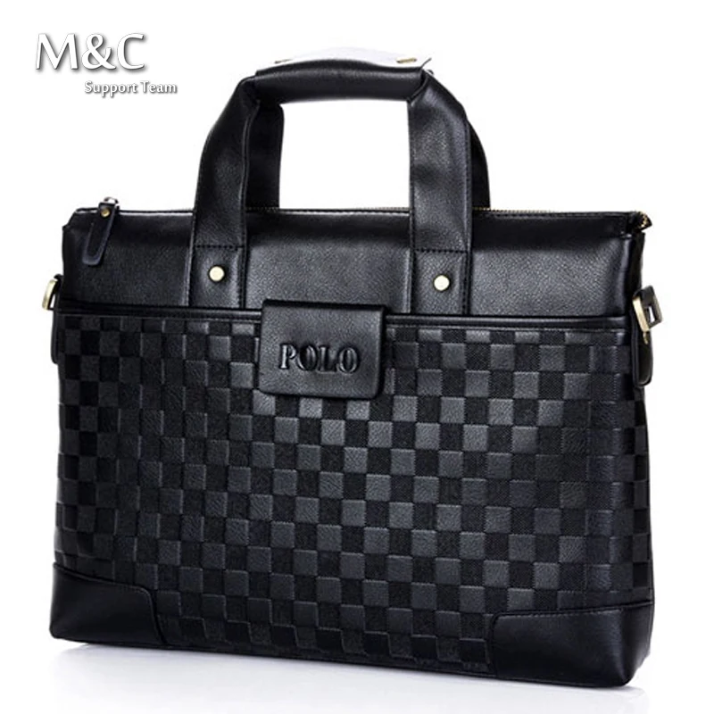 2016 European and American style men polo bag black leather laptop bags ...