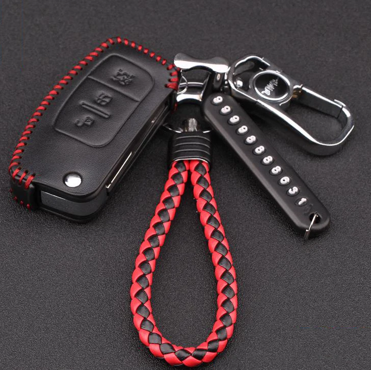 Leather Key Case For Car 3 Buttons Car Key Cover For Ford Fiesta Focus ...