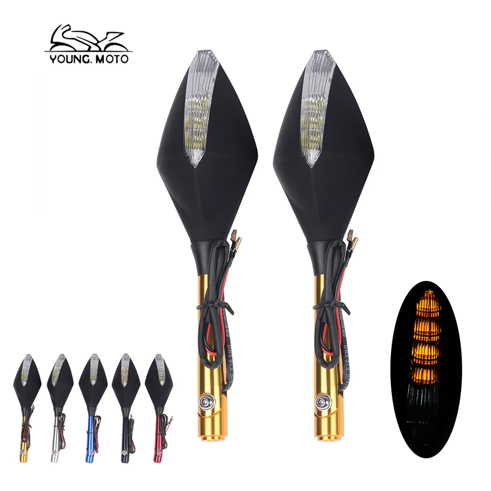 YOUNGMOTO Diamond Shape Motorcycle Side Mirrors with Turn Signal Lights ...