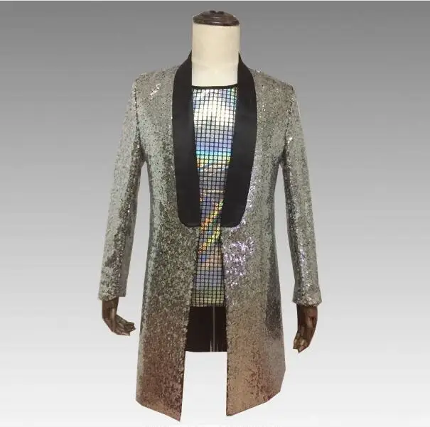 Bright High Density Sequins Slim Solid Jacket Nightclub Host Outfit Men ...