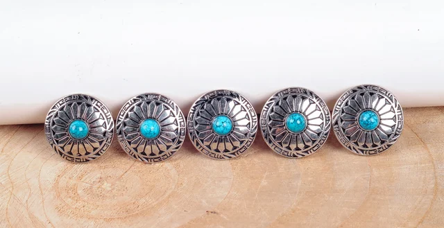 Vintage Concho 10-Piece 30mm Turquoise Floral Concho Set - Antique ...