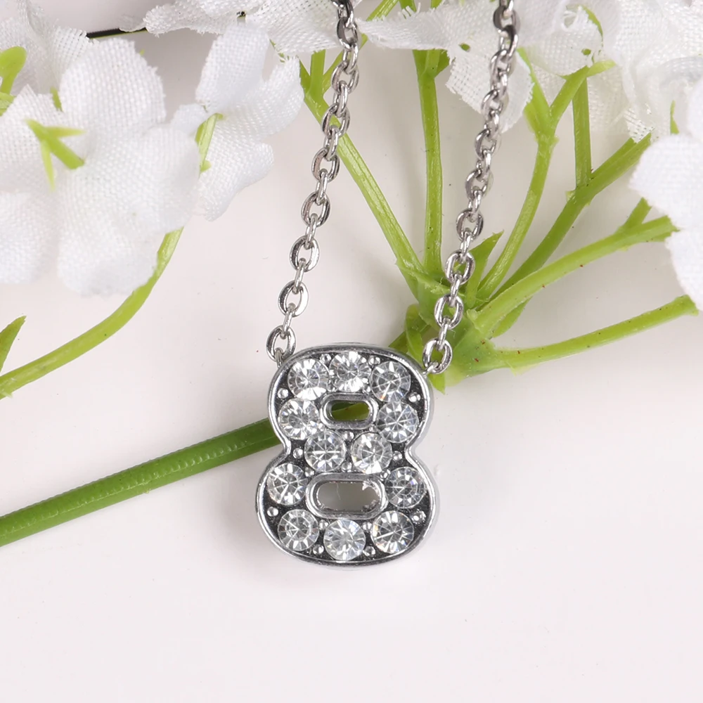 5 Pcs Lucky Number 5 Crystal Pendants Necklace Women Silver Fashion ...