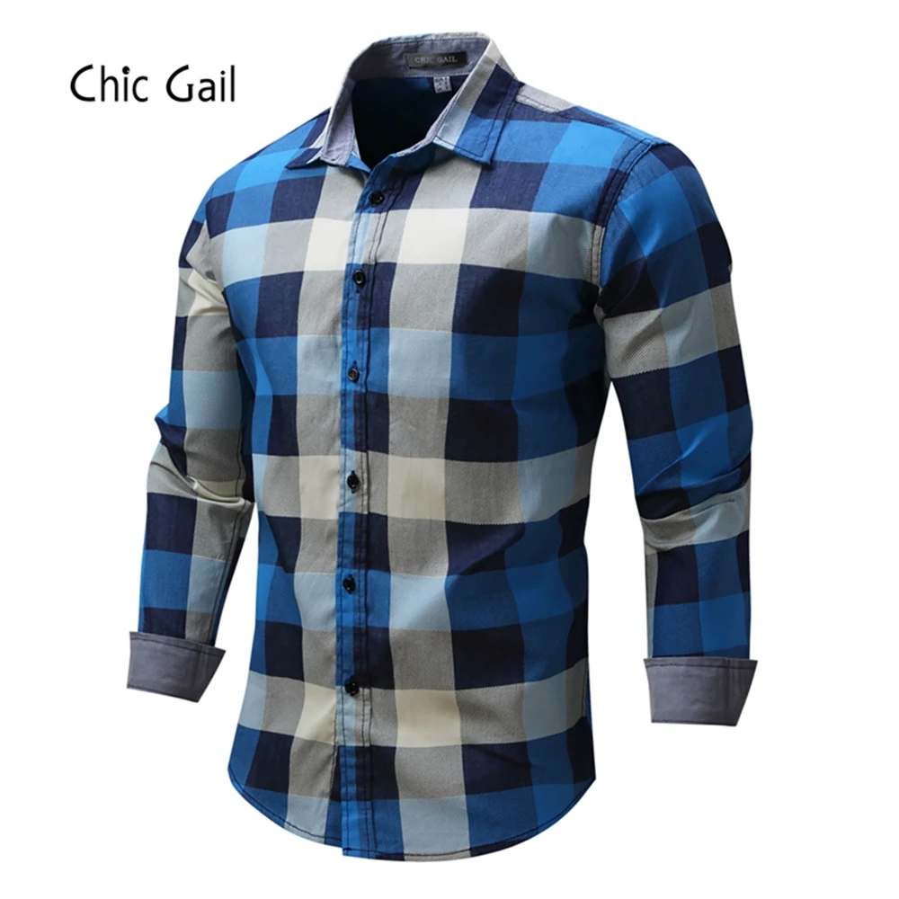 Men Smart Blue Long Sleeved Plaid Shirts For Spring/ Autumn|plaid shirt ...