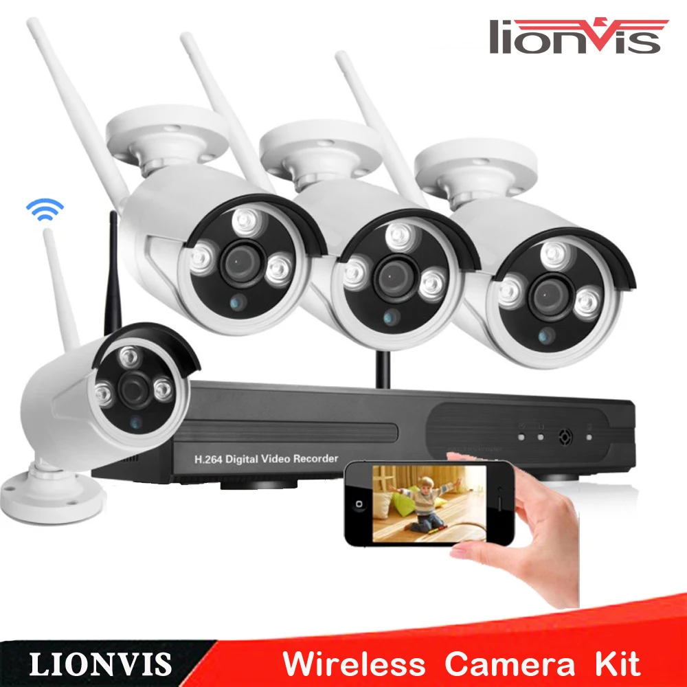 4CH Wireless Camera CCTV System 720P HD NVR Kit Outdoor IR Night IP ...