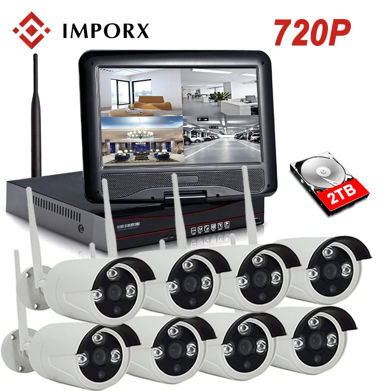 720P 8CH 10"LCD Monitor Screen Wireless NVR Kit Security CCTV Camera ...