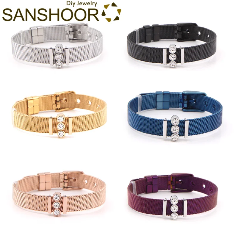 SANSHOOR 6 Colors Simple Keeper Bracelet Design Set With Sparkling Trio ...