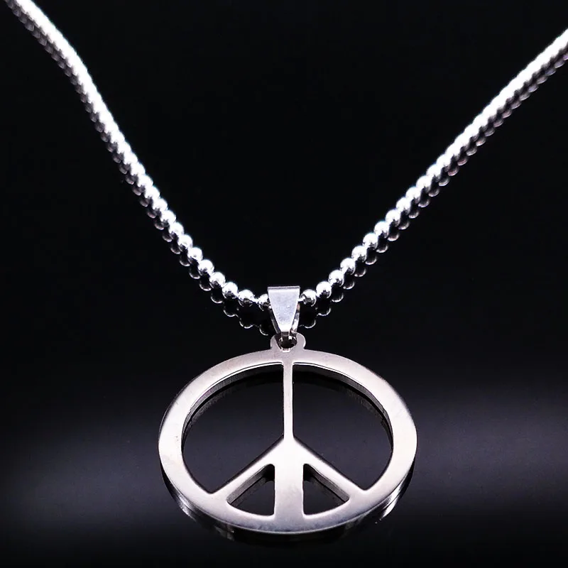 Peace Symbol Stainless Steel Chain Necklaces for Women Unisex Simple ...