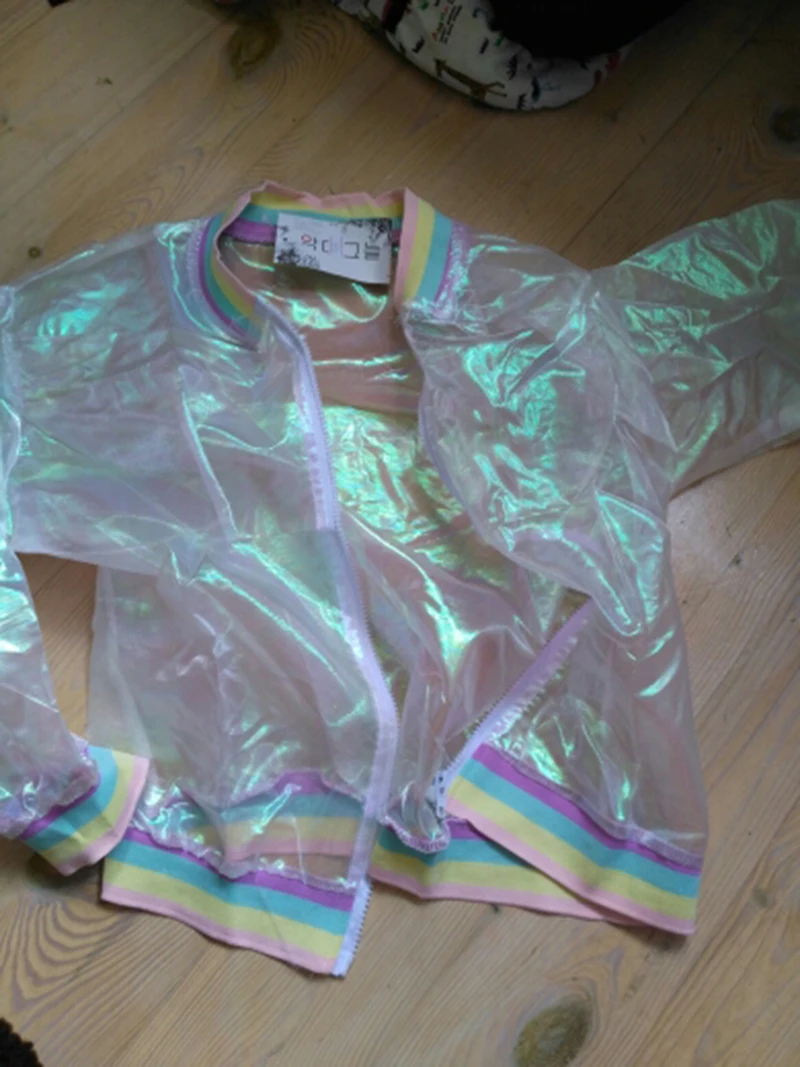 FREE SHIPPING Women Rainbow Hologram Transparent Bomber Jacket JKP1325 ...