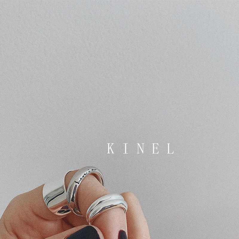 Kinel anillo grueso de plata de ley S925 con Logo inglés, joyería antigua minimalista, ancho y ...