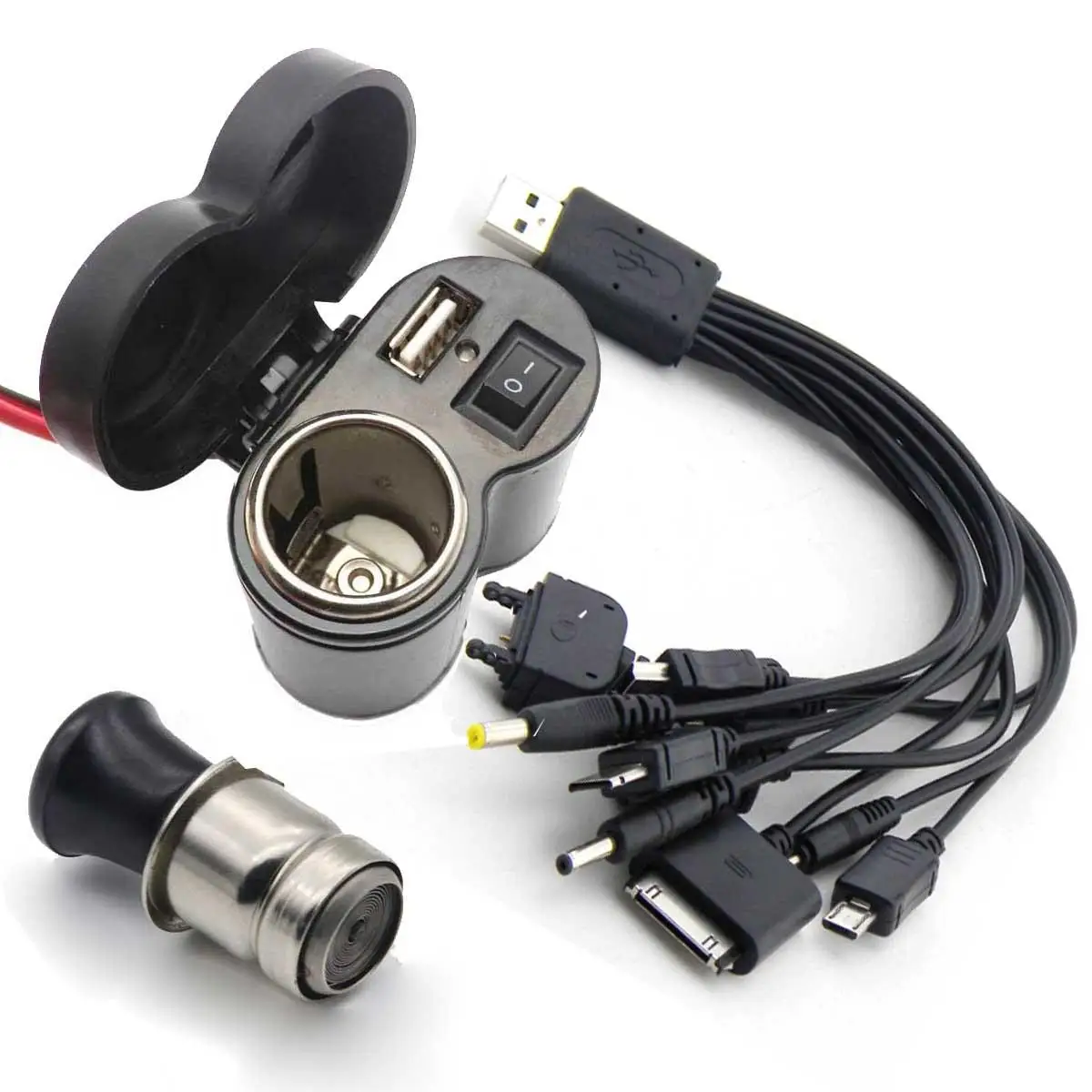 Car Motorcycle Cigarette Lighter USB Power Charging Socket With Phone ...