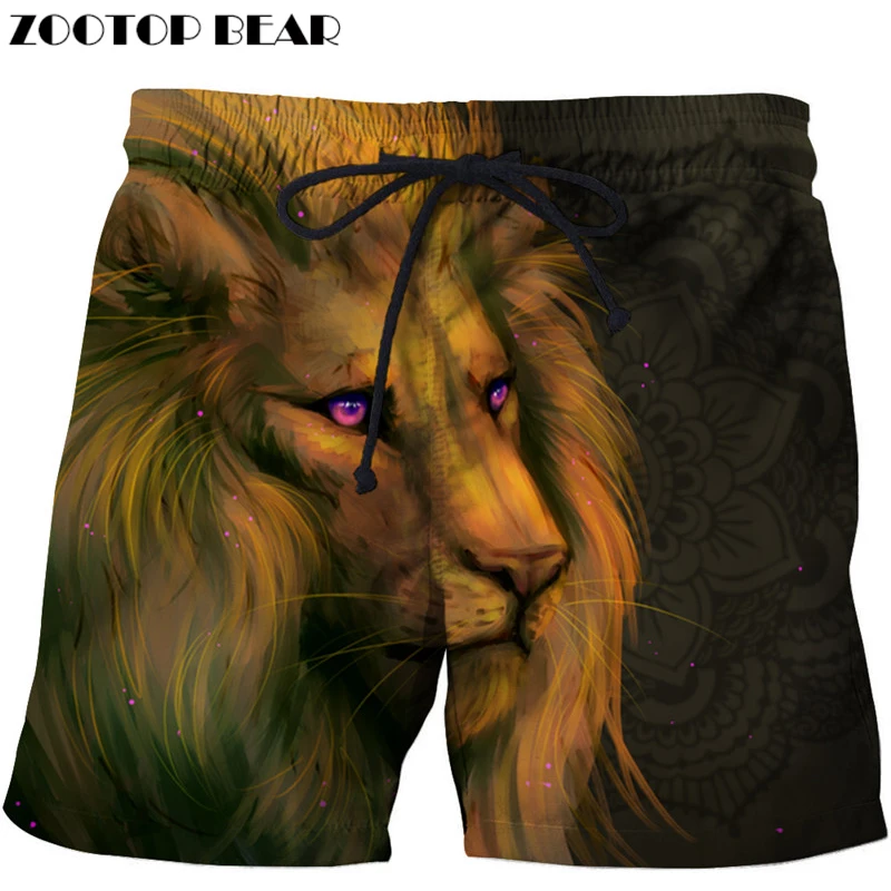 Pink Eye Lion 3D Printed Board Shorts Elastic Waist Beach Shorts 2018 ...